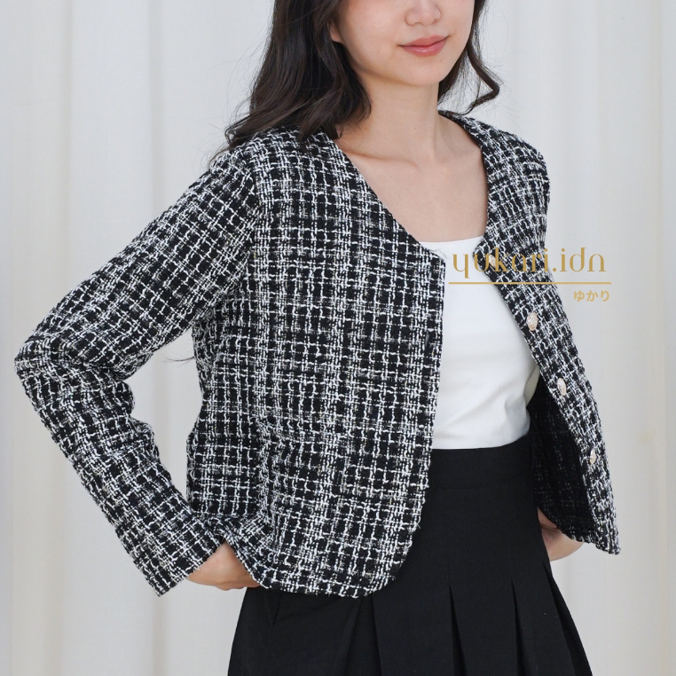Jual RACHEL Korean Tweed Premium Blazer Elegan Lengan Panjang Outer ...