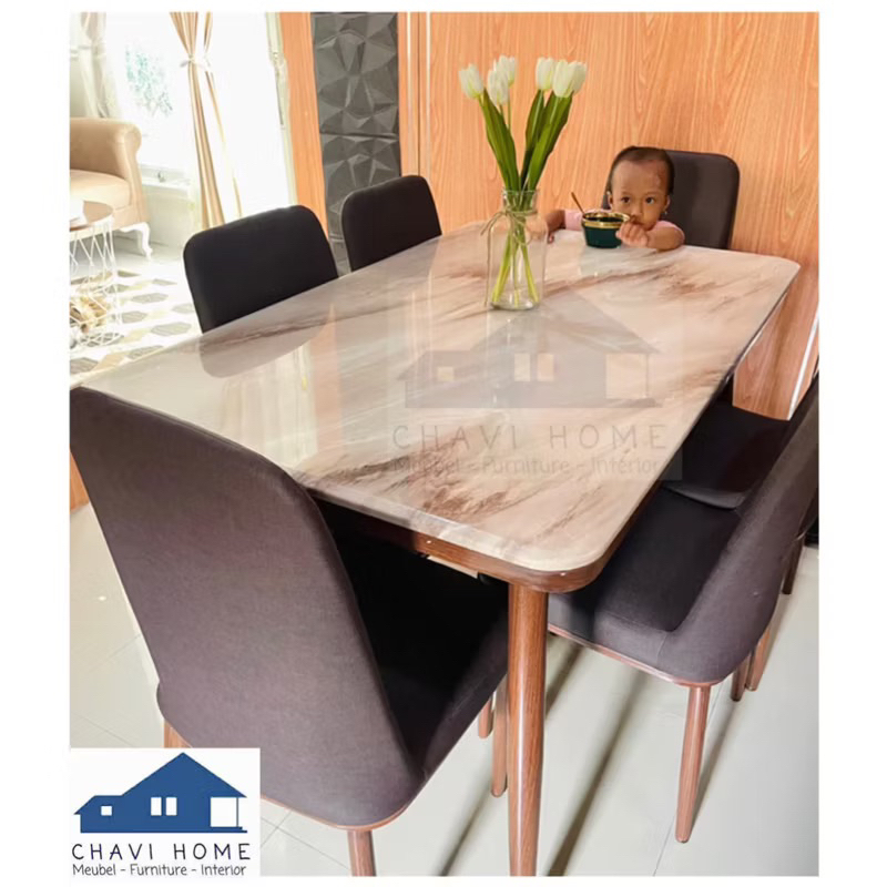 Jual CHAVIHOME importa matto Set meja makan marmer rangka besi meja ...