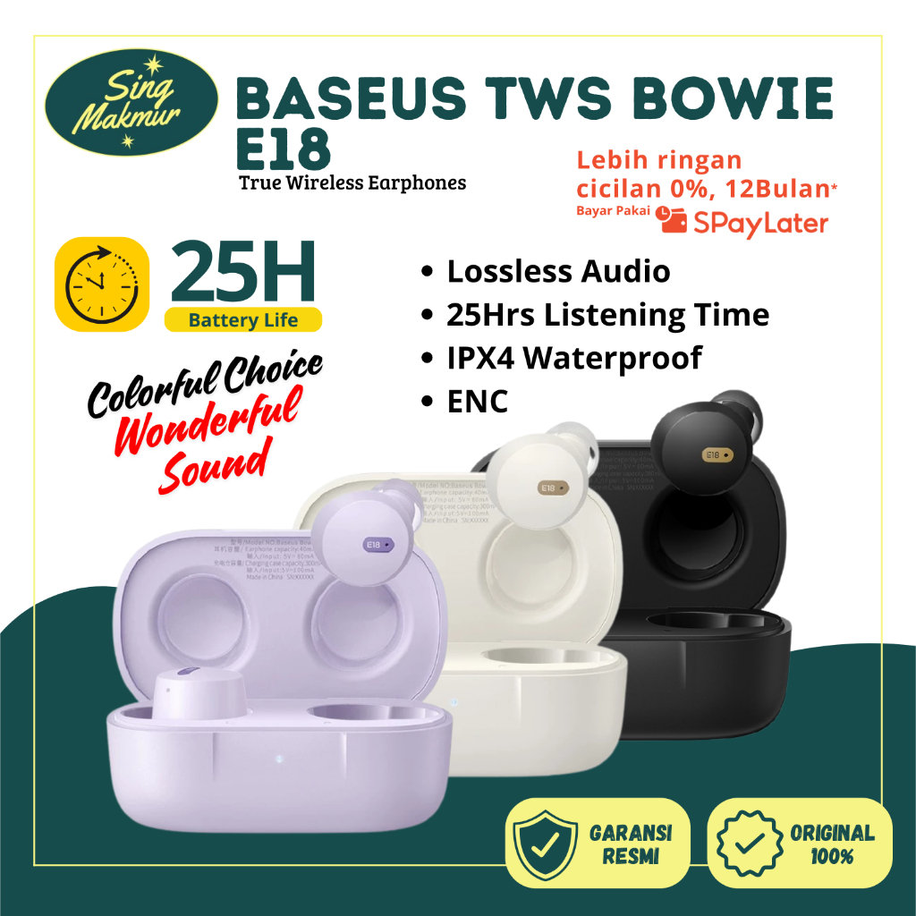 Jual TWS Baseus Bowie E18 True Wireless Earphones 25H-Listening IPX4 ...