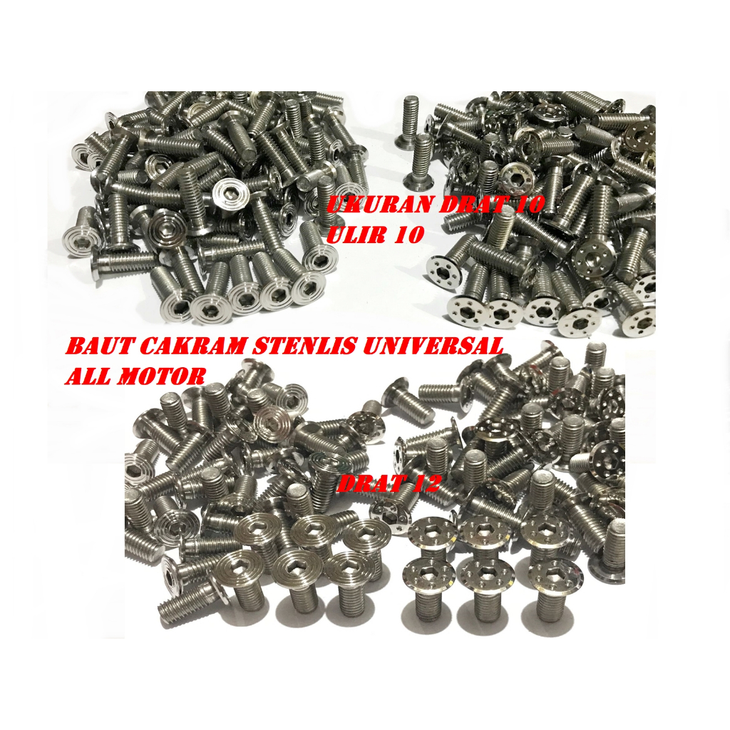 Jual Baut disc cakram universal all motor drat 12 drat 10 bahan stenlis baut piringan all motor ...