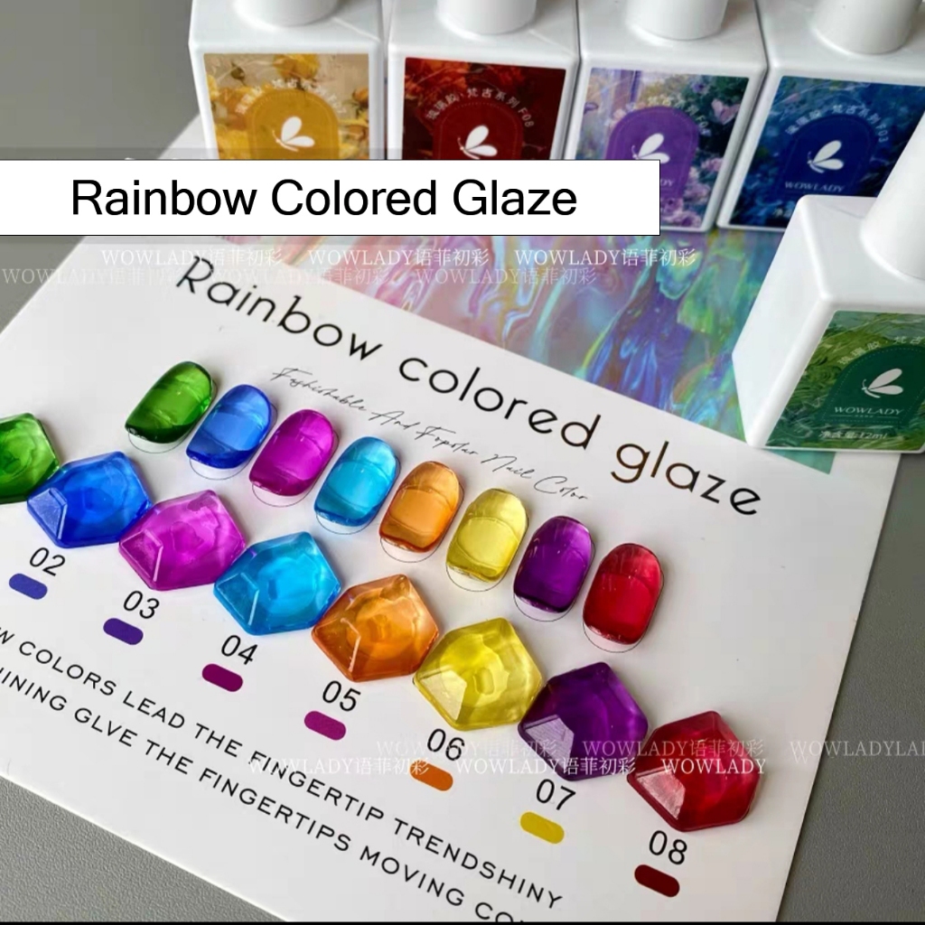 Jual WOWLADY 12ml 8 Color Rainbow Colored Glazed Transparan Jelly Kutek Gel Polish | Shopee ...