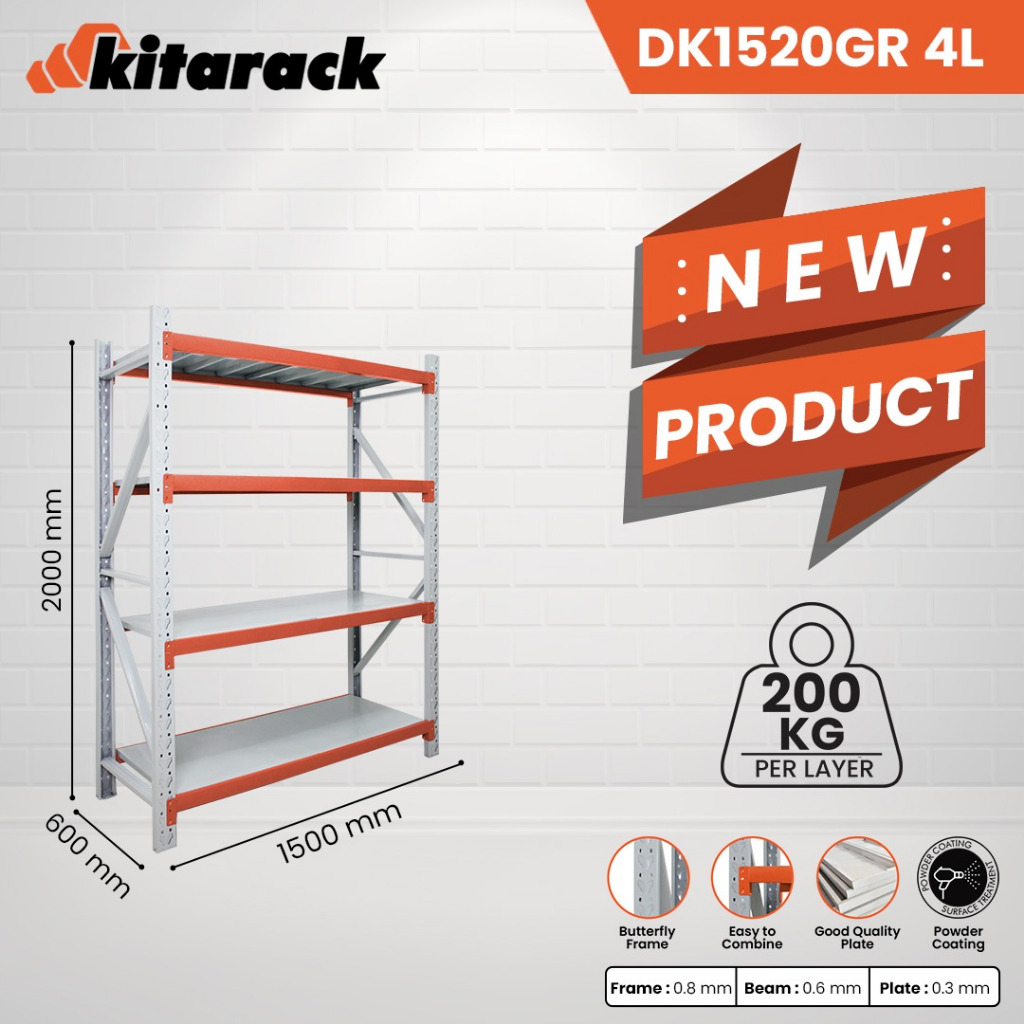 Jual Rak Gudang Besi Frame Putih 200kg/Layer Panjang 1.5M Tinggi 2M ...