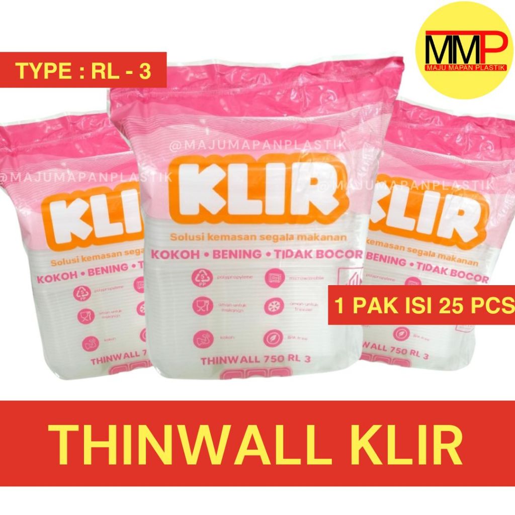 Jual [25pcs] Thinwall Klir Rectangle Long 750 RL 3 / Kotak sekat 3 ...