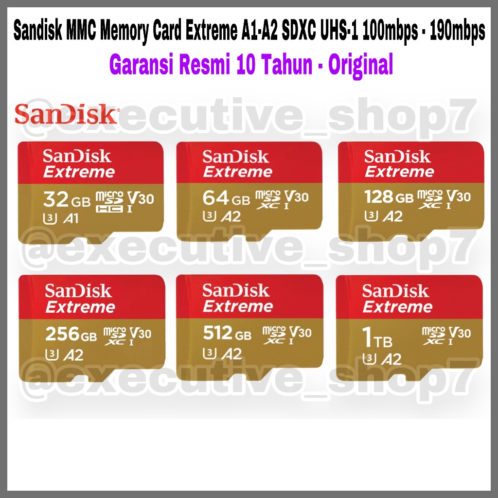 Jual Sandisk MMC Memory Card Extreme A1-A2 SDXC UHS-1 100mbps - 190mbps ...
