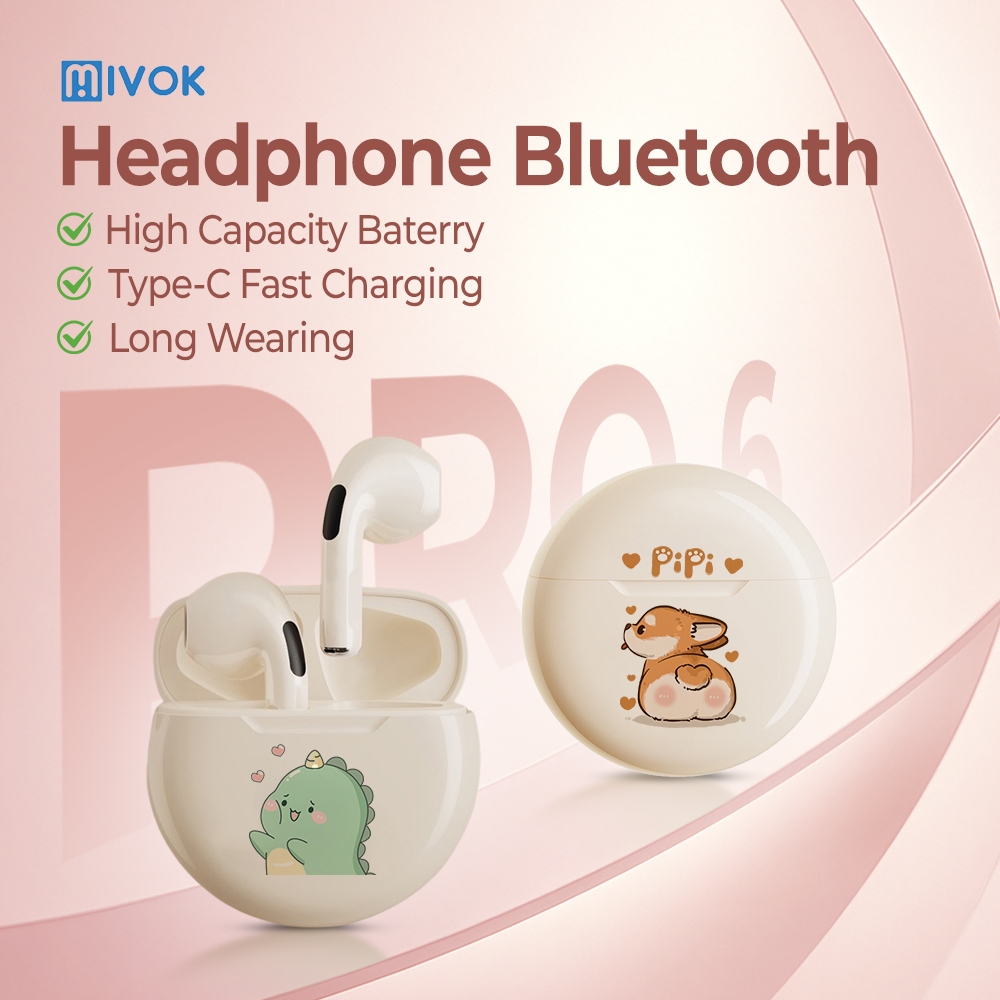 Jual MIVOK J6 TWS Krem Headphone Bluetooth Headset Bluetooth Nirkabel ...