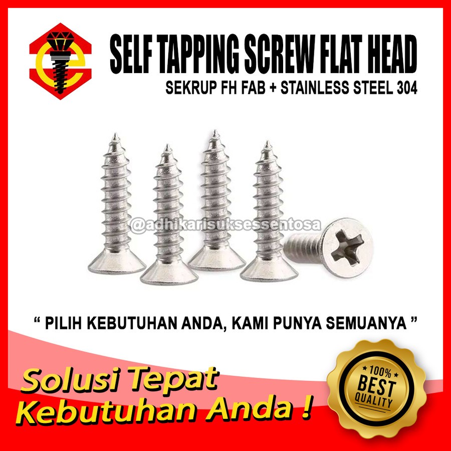 Jual SS 304 / Sekrup FH #6x3/8" / Self Tapping Screw F+AB Skrup (1 CM) | Shopee Indonesia