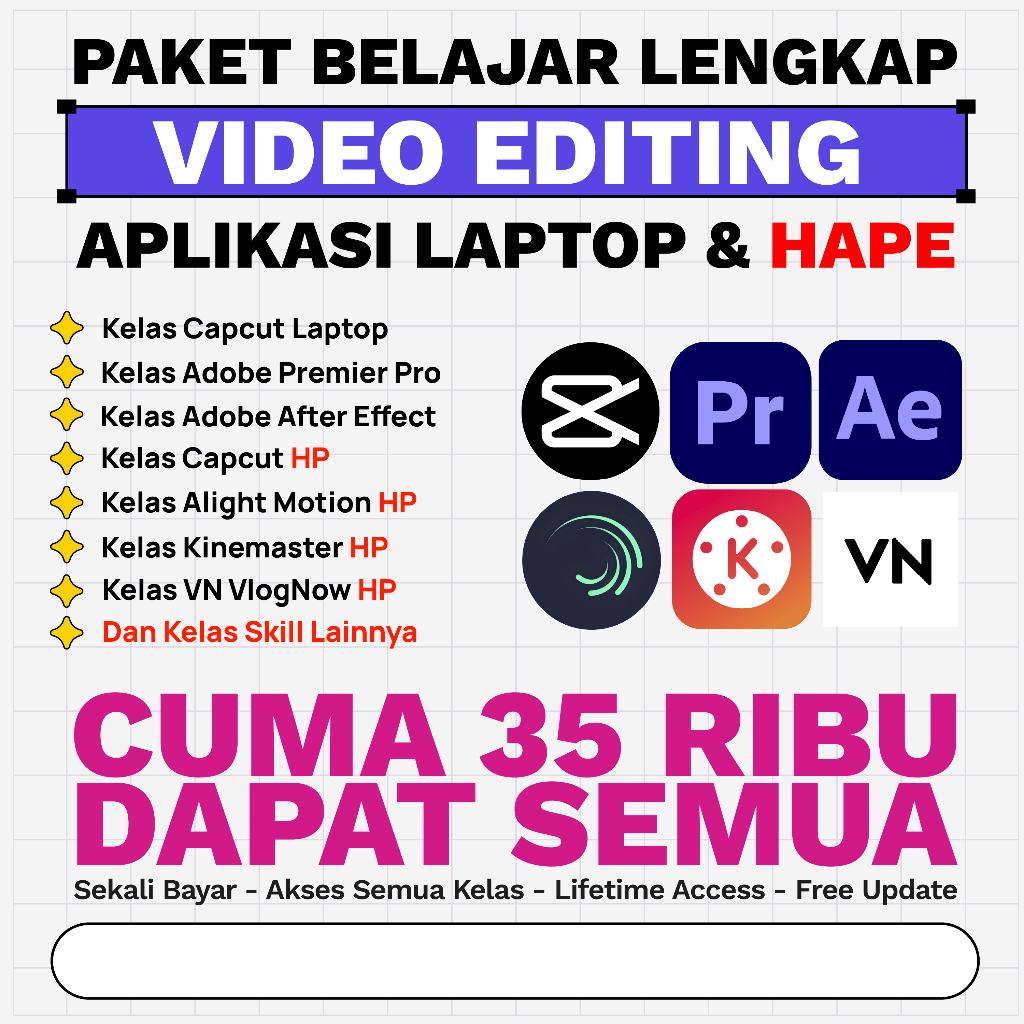 Jual Paket Belajar Video Editing Lengkap Online Bersertifikat Sekali Bayar - Dapat Semua Kelas ...