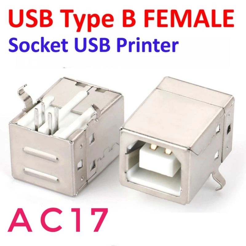 Jual USB Socket Female Type B 4 Pin AC17 Connector Socket USB Printer ...