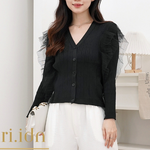 Jual ALEXANDRA TOP Atasan Knit Wanita Salur Lengan Panjang Butterfly ...