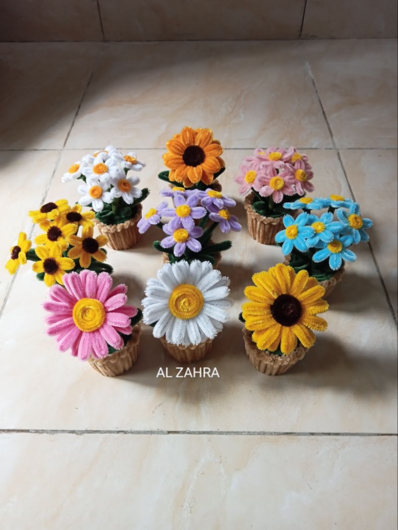 Jual (+ Tas mika)Flower pot| Bunga kawat bulu pot|hadiah wisuda|Pipe ...