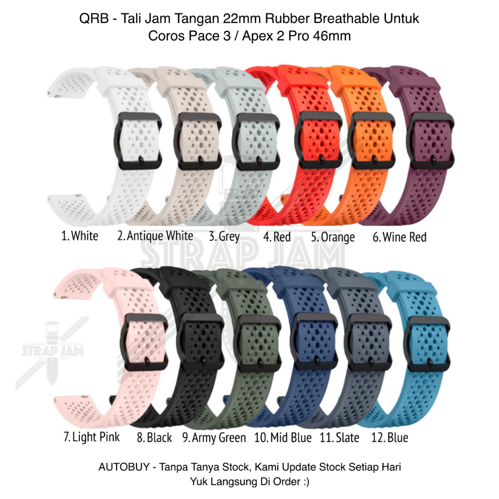 Jual QRB 22mm Tali Jam Untuk Coros Pace 3 / Apex 2 Pro 46mm - Strap ...