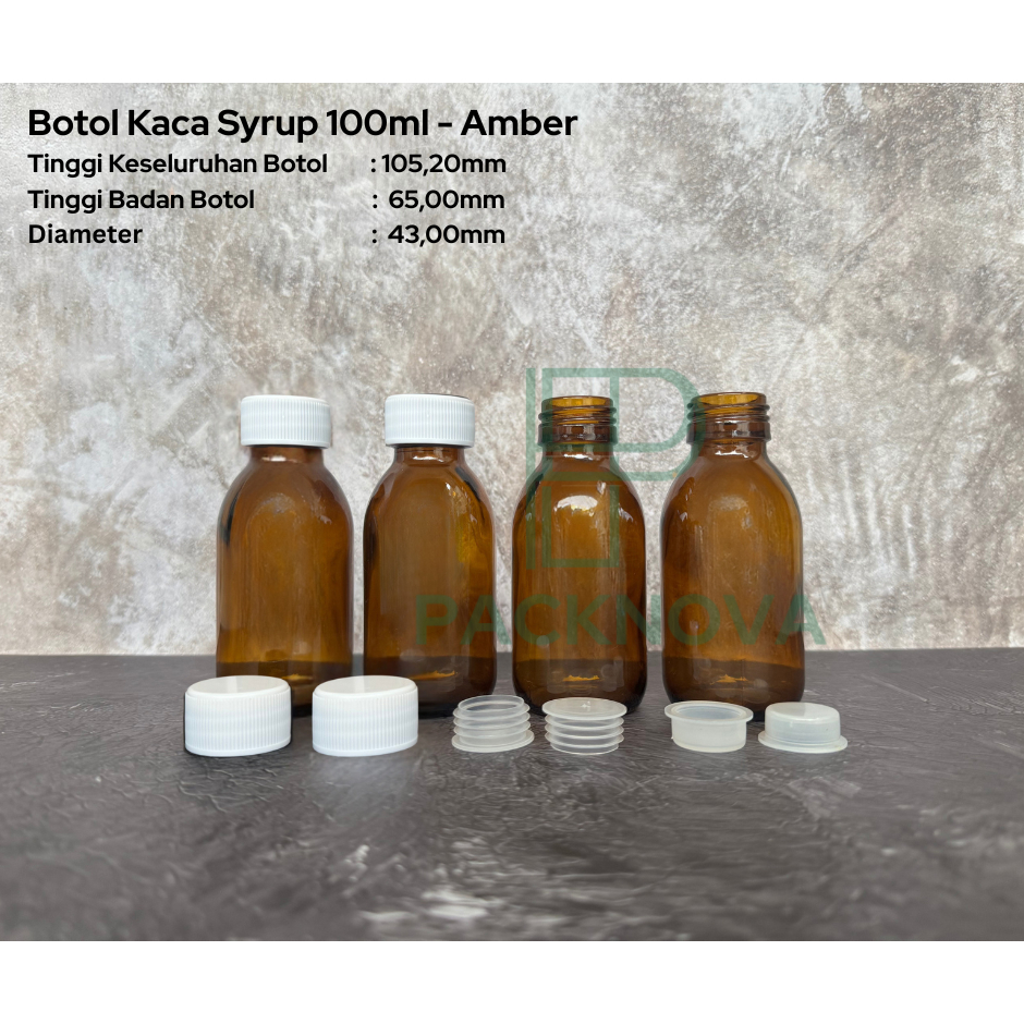 Jual Botol Kaca Amber Sirup 100ml - Tutup Plastik Putih | Shopee Indonesia