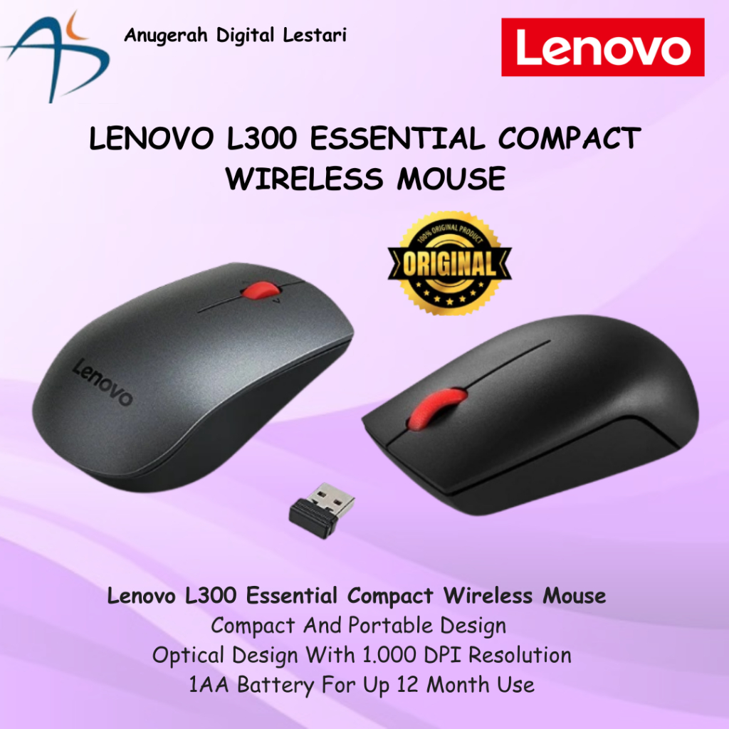 Jual Lenovo Wireless Mouse Compact Essential L300 Original | Shopee ...