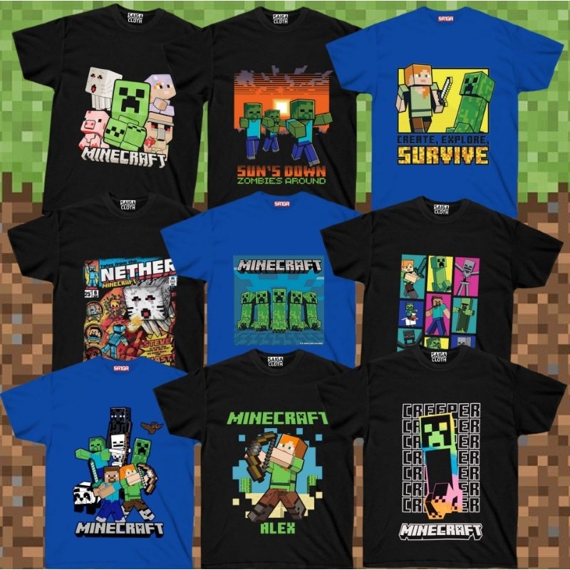 Jual Baju Anak Minecraft Steve Alex Monster Pleton usia 2-14 tahun ...