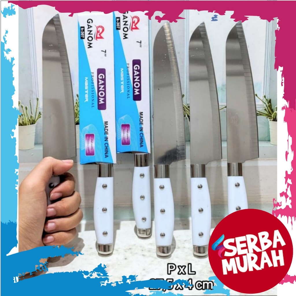 Jual Ganom Pisau Gagang Putih Stainless 7 inch | Shopee Indonesia