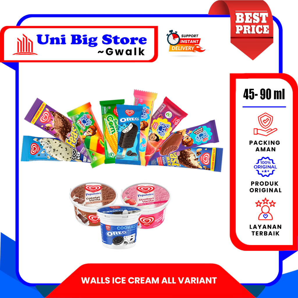 Jual WALLS WALL'S ICE CREAM ES KRIM POPULAIRE - PADDLE POP - FEAST - ALL VARIANT 45 ml - 90 ml ...