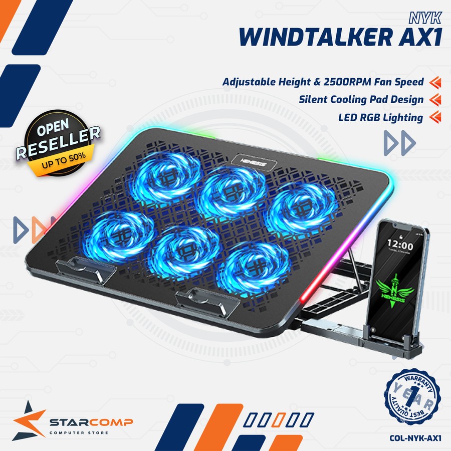 Jual NYK Nemesis Windtalker AX1 / NYK AX1 Cooling Pad Plat Topper 6 Fan ...