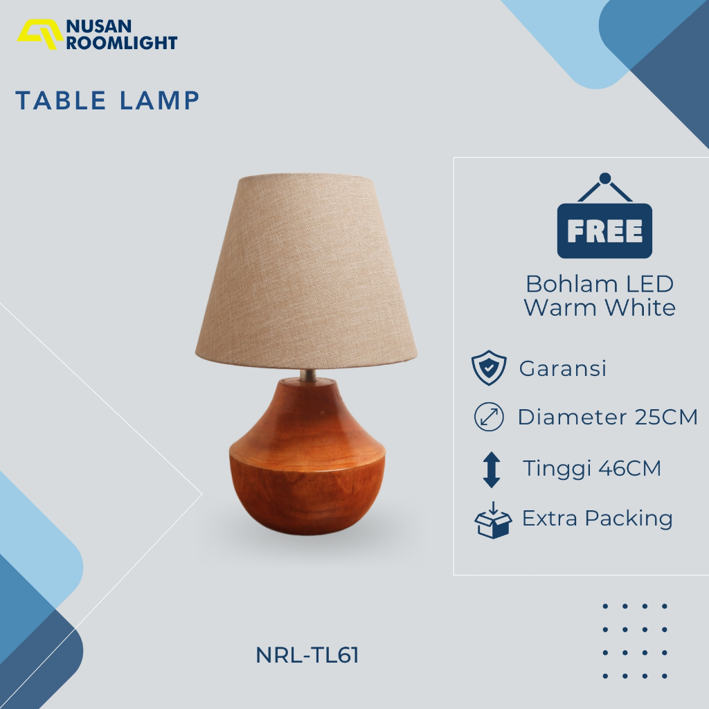 Jual Nusan Roomlight Lampu Meja Table Lamp Shade Minimalis Kayu Jati ...