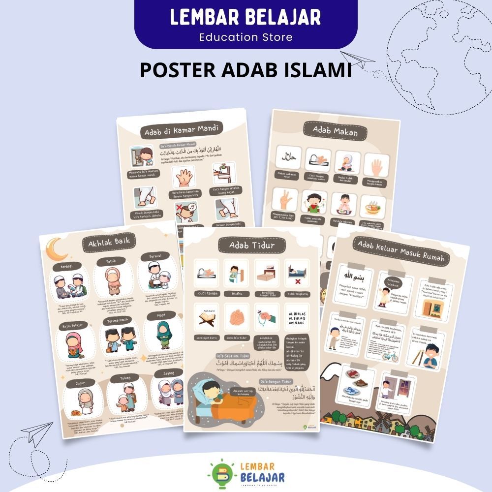 Jual Lembar Belajar Poster Edukasi Adab Islami Aesthetic - Poster ...