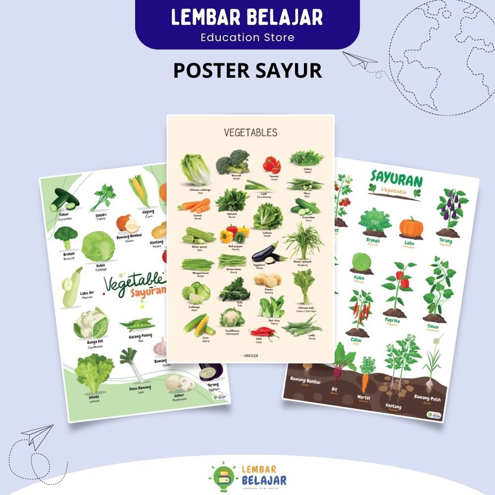 Jual Lembar Belajar Poster Edukasi Sayuran - Poster Belajar Sayur Mayur ...