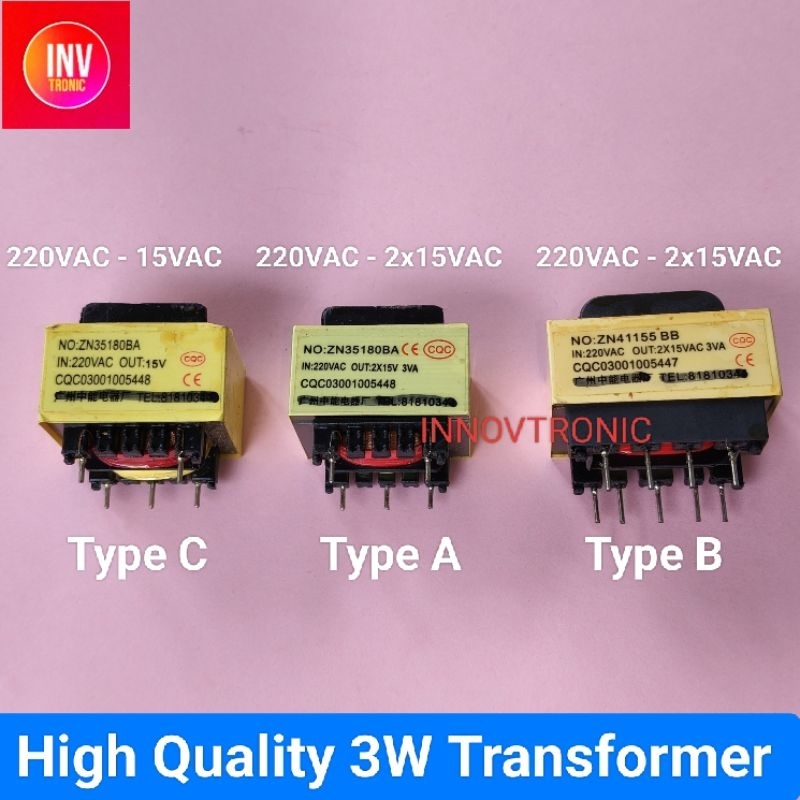 Jual 220V - 1x15V 2x15V 3W 15VCT High Grade Transformer Trafo EI PCB ...
