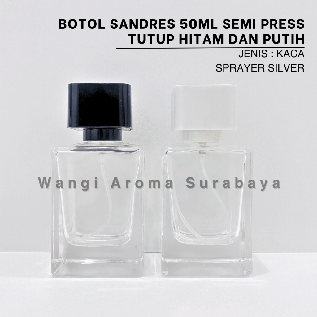 Jual Botol Parfum Sanders 50ML Semi Press Square Tutup Hitam dan Putih ...
