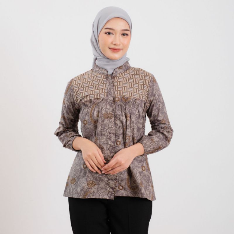 Jual Batik wanita ASJ SA HRB026 Kenongo Kemeja Tosca Pendek | Shopee Indonesia