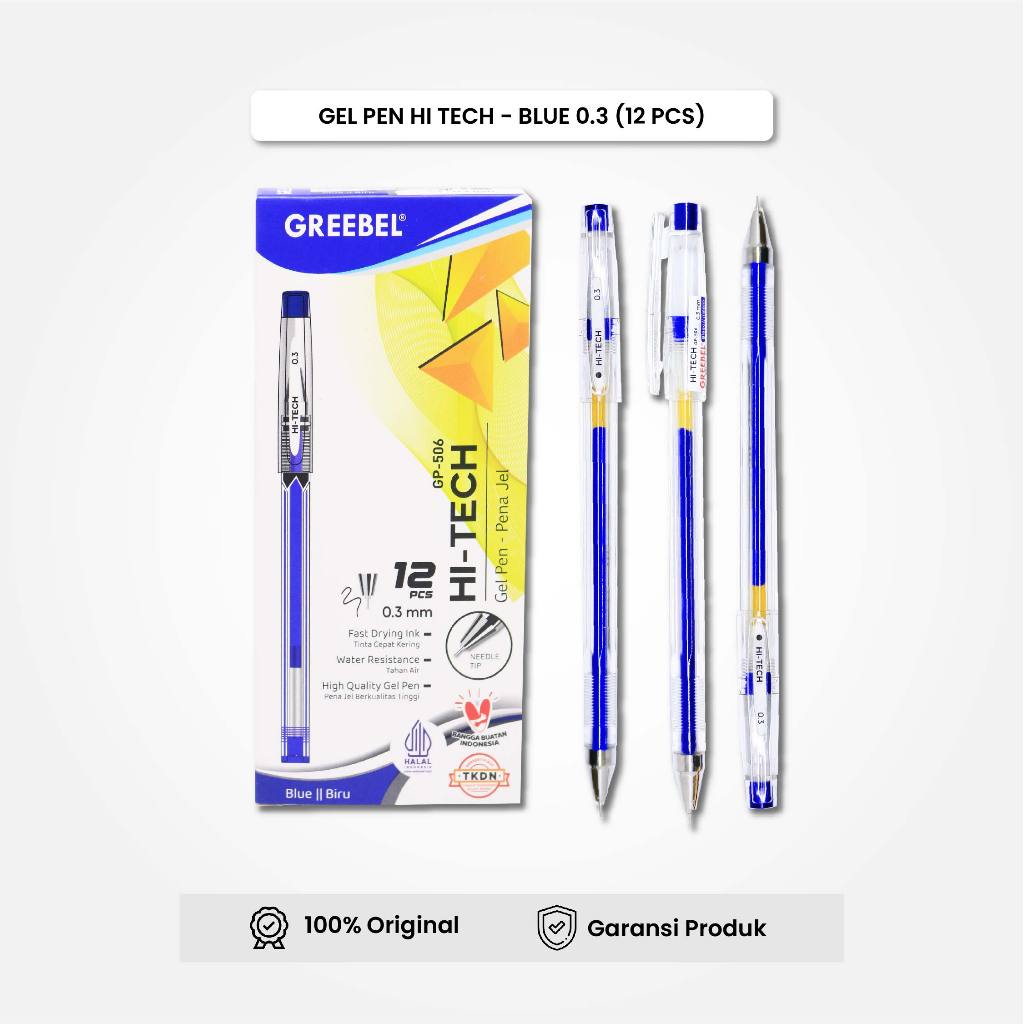 Jual GREEBEL Gel Pen Pulpen Pena GP-506 Hi-Tech 0.3 Biru (12PCS/SET) / Pulpen Gel Murah Grosir ...