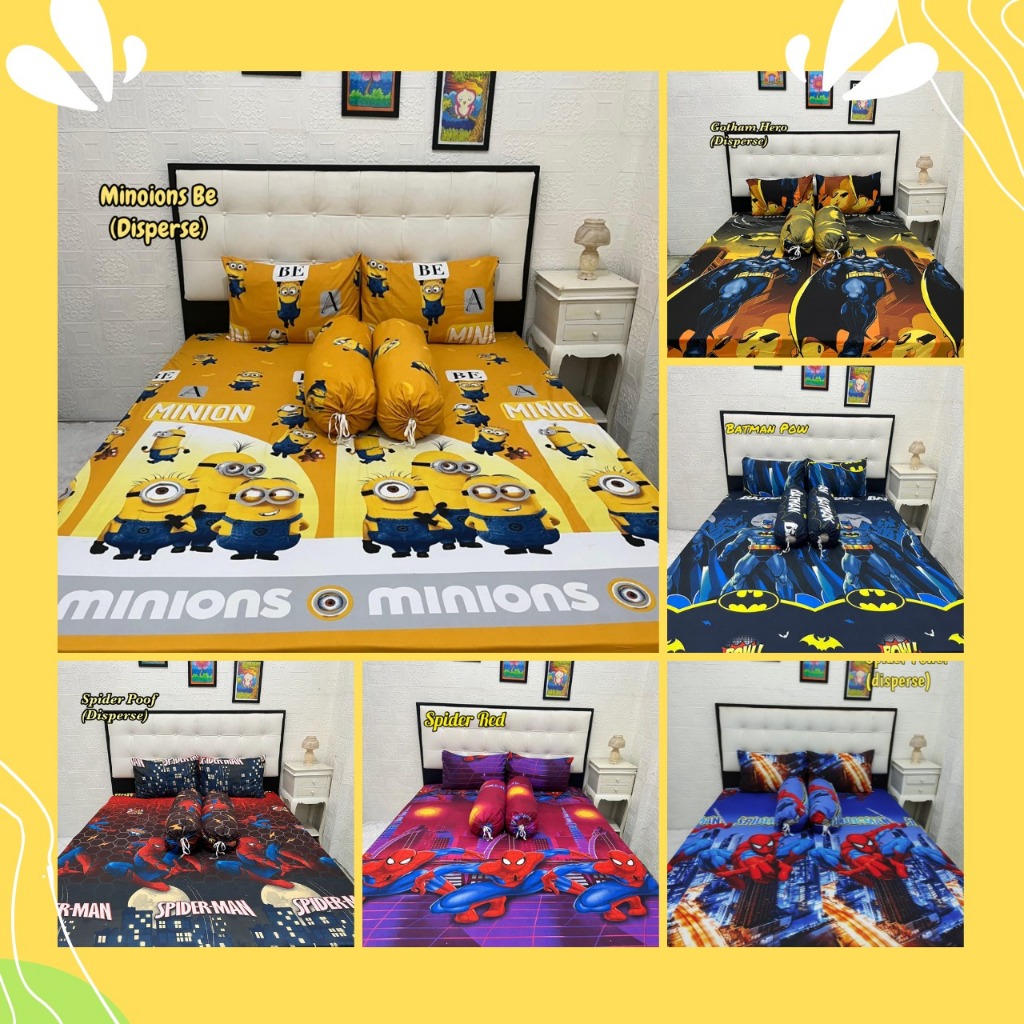 Jual Sprei Motif Spiderman Batman Superman Transformer MInion Spongebob ...