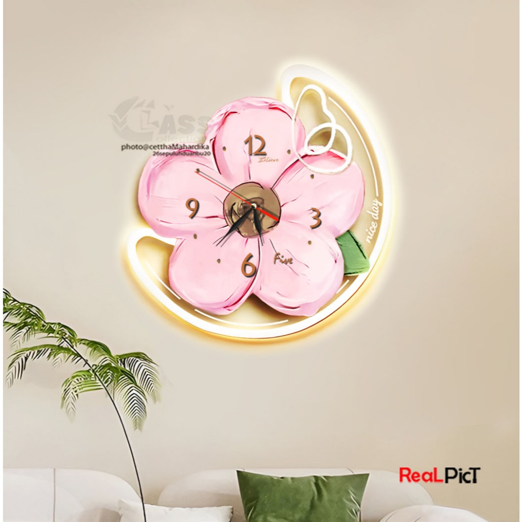 Jual RC 198 Jam Dinding BUNGA BOHO AESTETIK LED HOME Sweet Home Hiasan ...