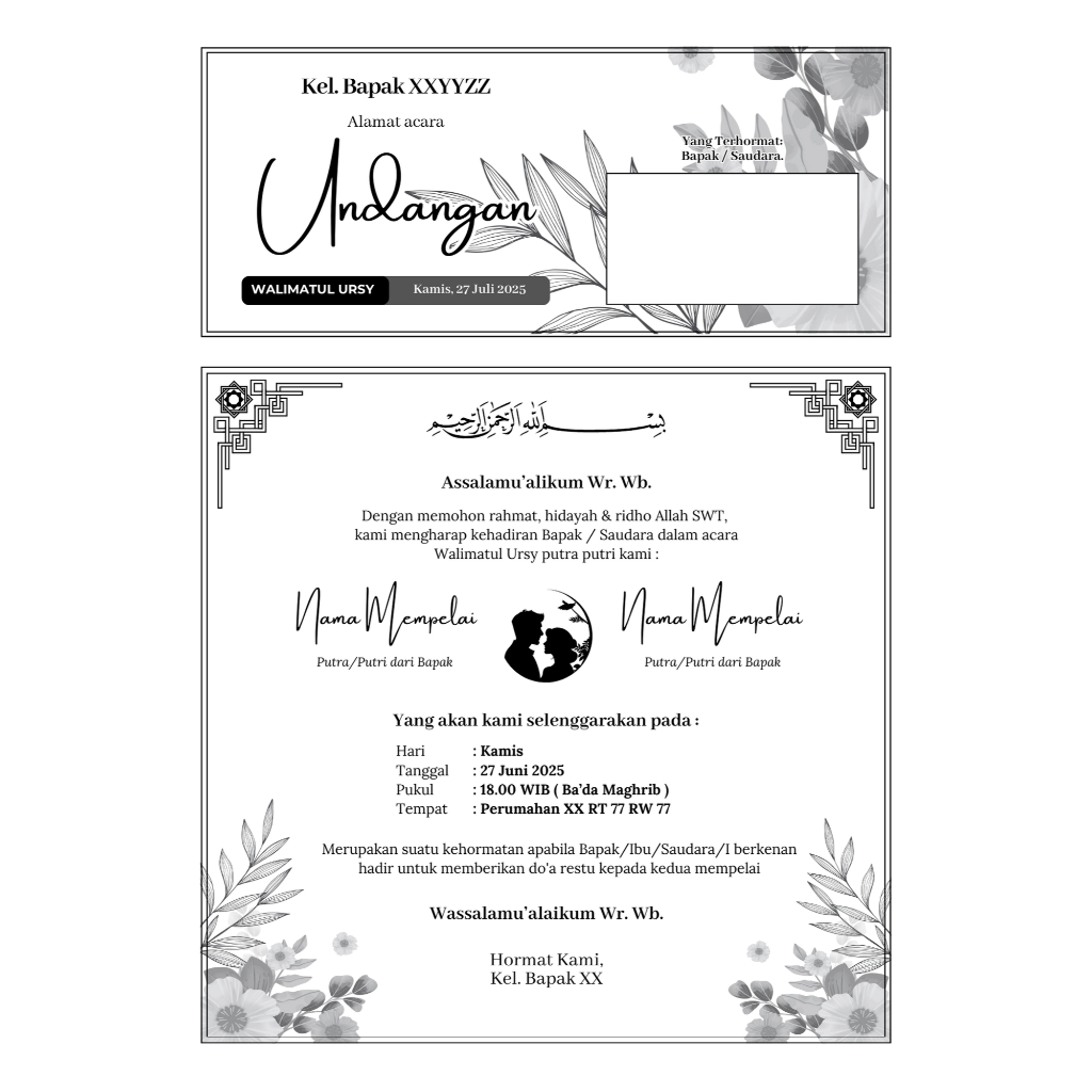 Jual Undangan Walimatul Ursy File Siap Cetak atau Mentahan By: AK ...
