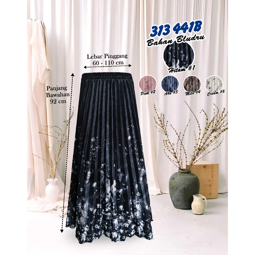 Jual ROK PLISKET BLUDRU GRADASI TWO TONE MOTIF FLOWER 313 - P441B ...