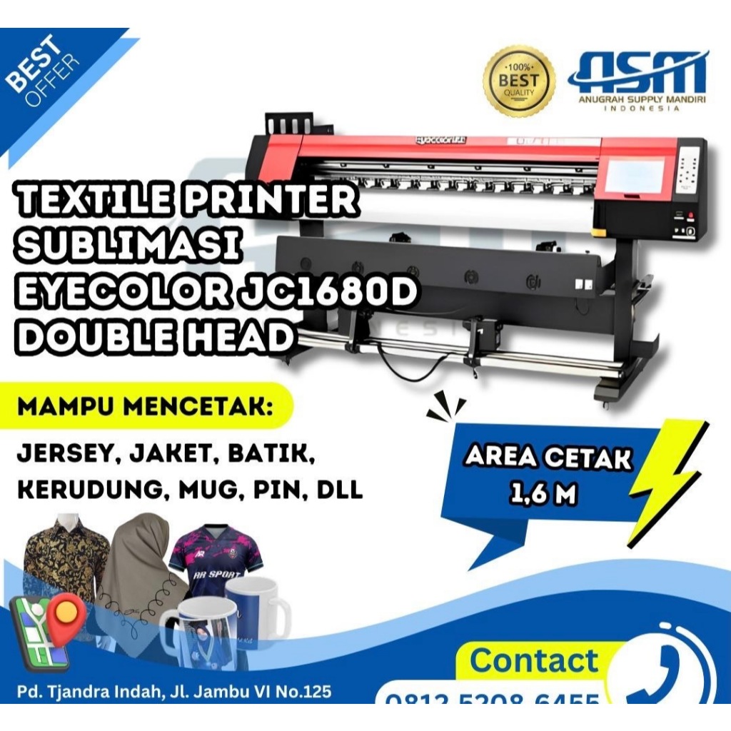 Jual PLOTTER TEXTILE PRINTER EYECOLOR JC1680 DOUBLE HEAD XP600 MESIN ...