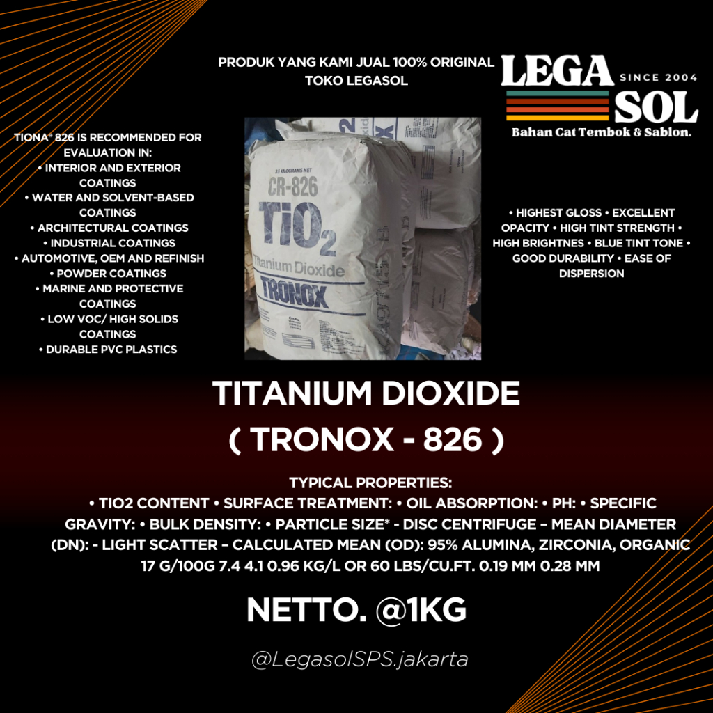 Jual Titanium Dioxide Tronox Tiona 826 @1kg ( u/ Cat Tembok ...