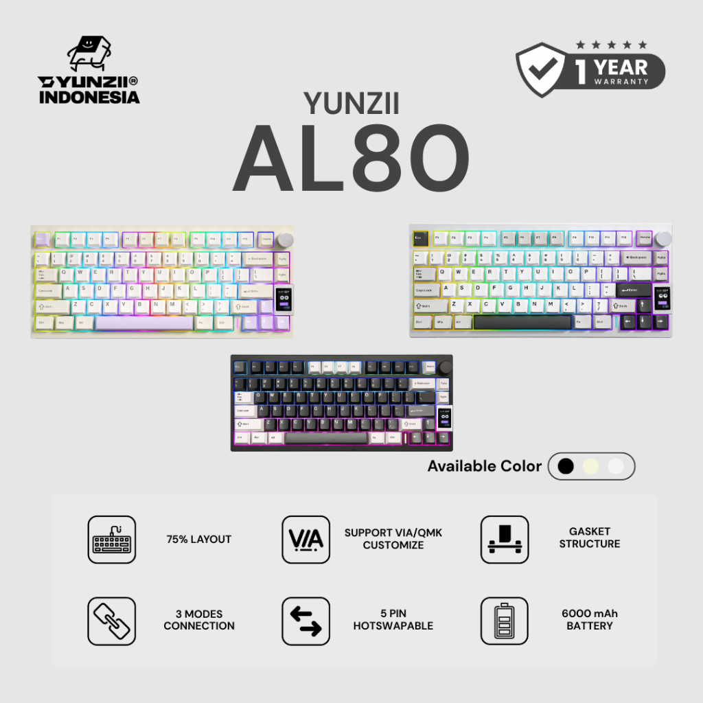 Jual Yunzii AL80 / AL-80 Aluminium Mechanical Keyboard Full Size LCD ...