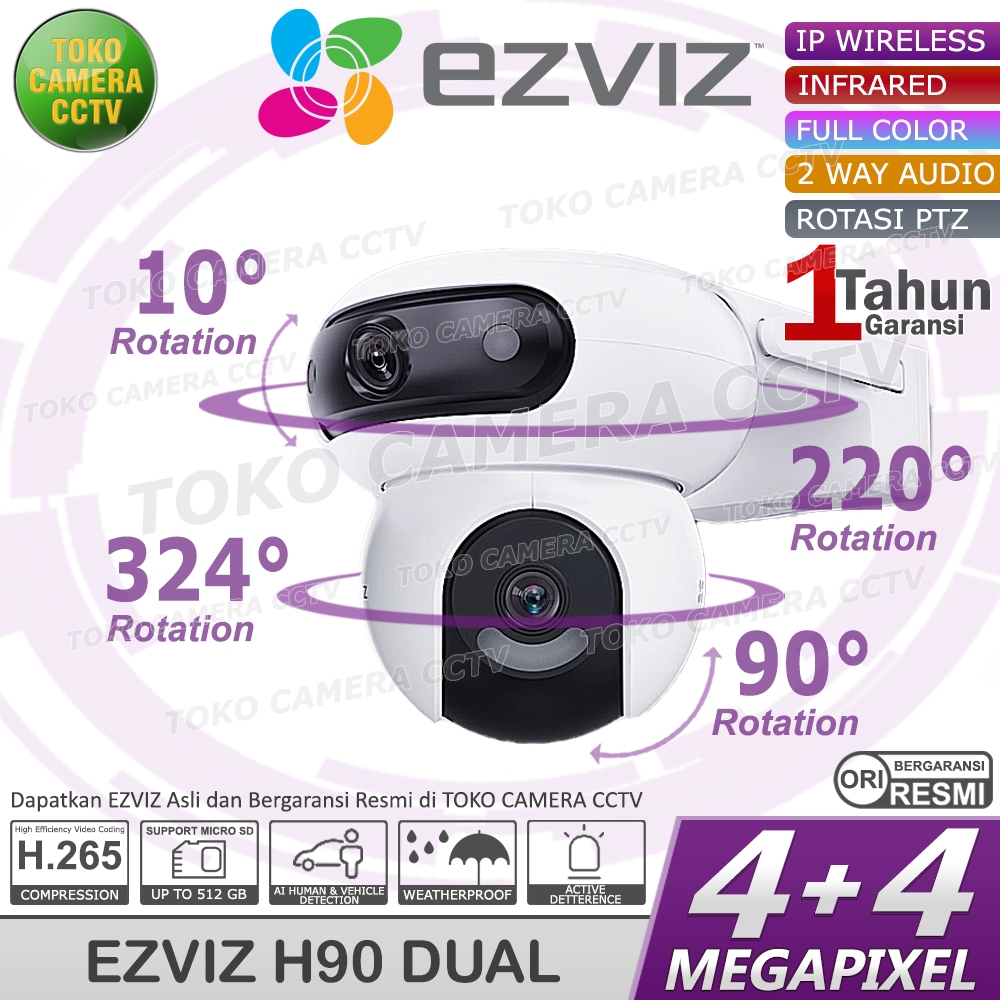 Jual CCTV WIFI ROTASI PANORAMIC DUAL LENS EZVIZ H90 DUAL 4MP KAMERA ...