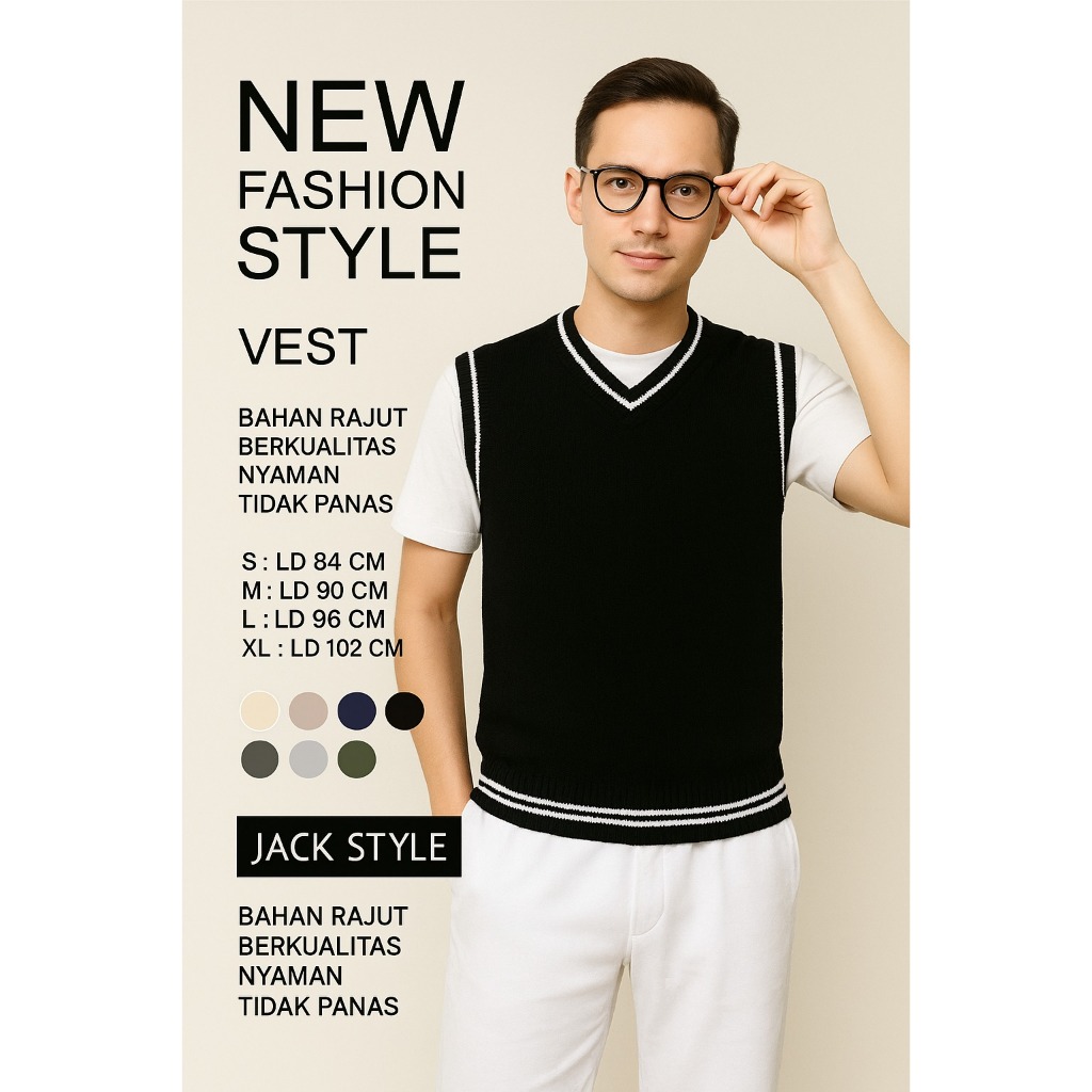 Jual Rompi Rajut Vest Rajut Polos/Rompi Rajut Vneck/Knitt Face By Strip ...