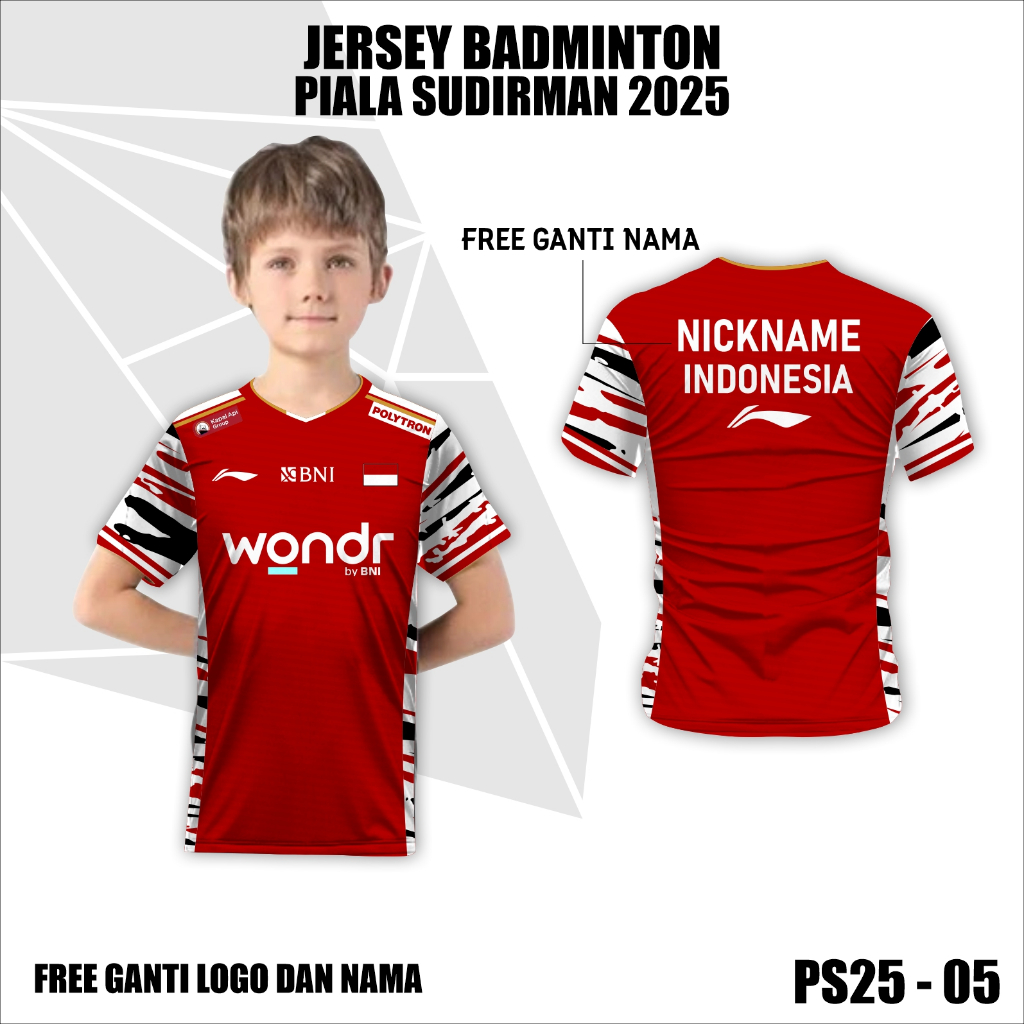 Jual Jersey badminton piala sudirman 2025 kaos bulutangkis anak baju bulu tangkis free custom ...