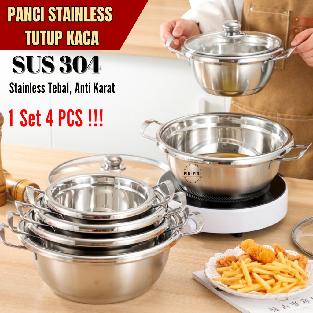 Jual 1 Set Panci Sup 304 Stainless Steel Anti Karat Isi 4 Ukuran ...