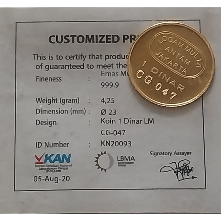 Jual Logam Mulia Koin Emas 1 Dinar Antam 4,25 gram Fineness 999.9 ...