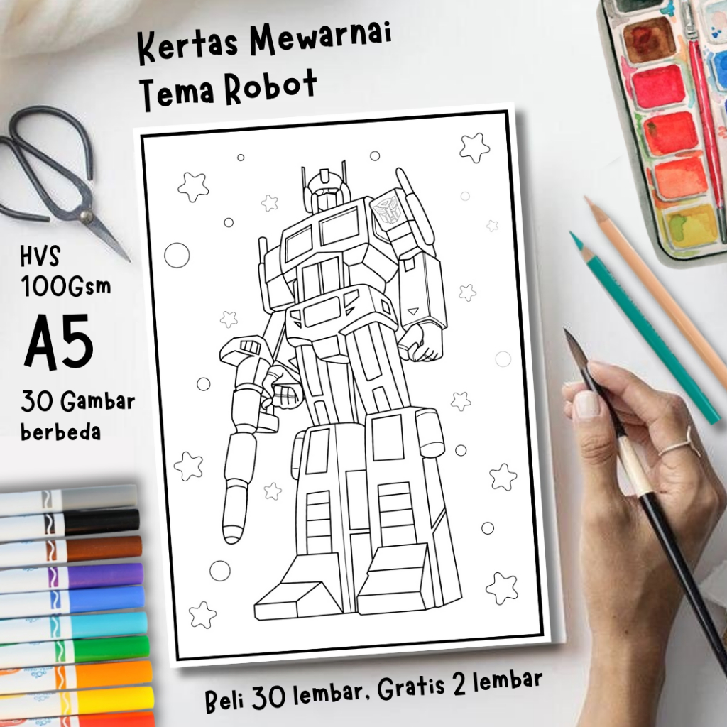 Jual 30 Gambar Kertas mewarnai anak / Coloring / Sketsa Tema Robot ...