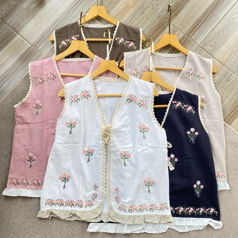 Jual TIARA VEST ROMPI LINEN FLORAL | Shopee Indonesia