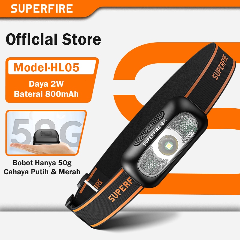 Jual SUPERFIRE HL05 Senter Kepala Super Terang Luby LED Tahan Air Lampu Cas Camping Headlamp ...