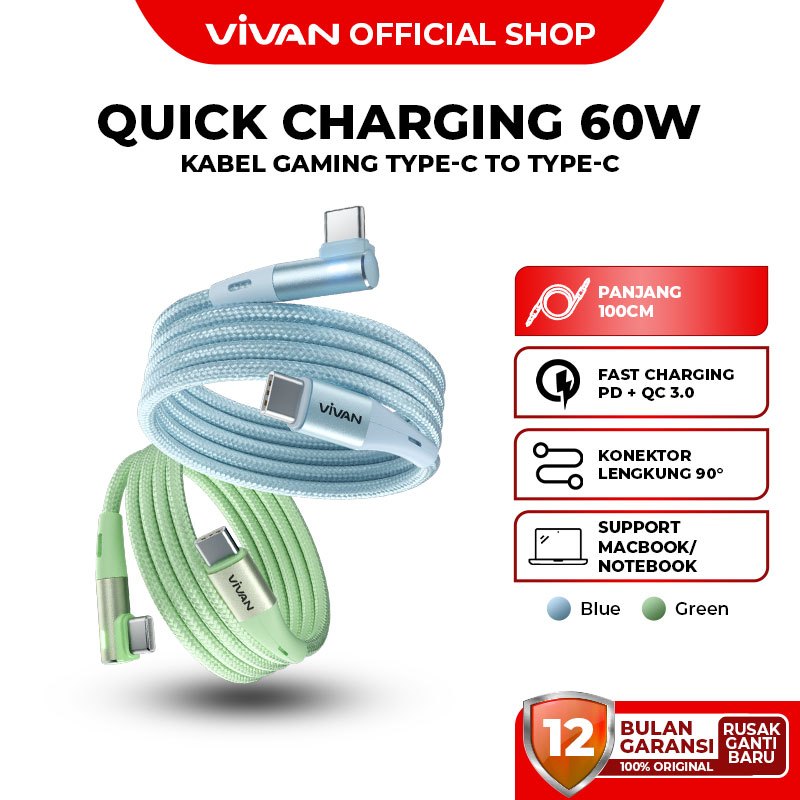 Jual VIVAN Kabel Data Gaming Type C to Type C BWCC100 Fast Charging 60W ...