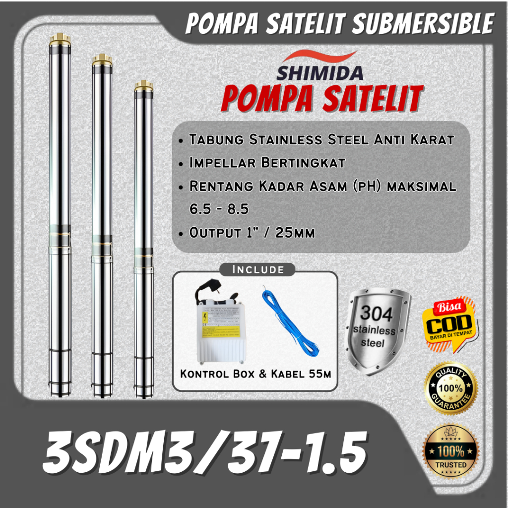 Jual Shimida Pompa Satelit 3 Inch 2HP 1500Watt kabel 55M Pompa ...