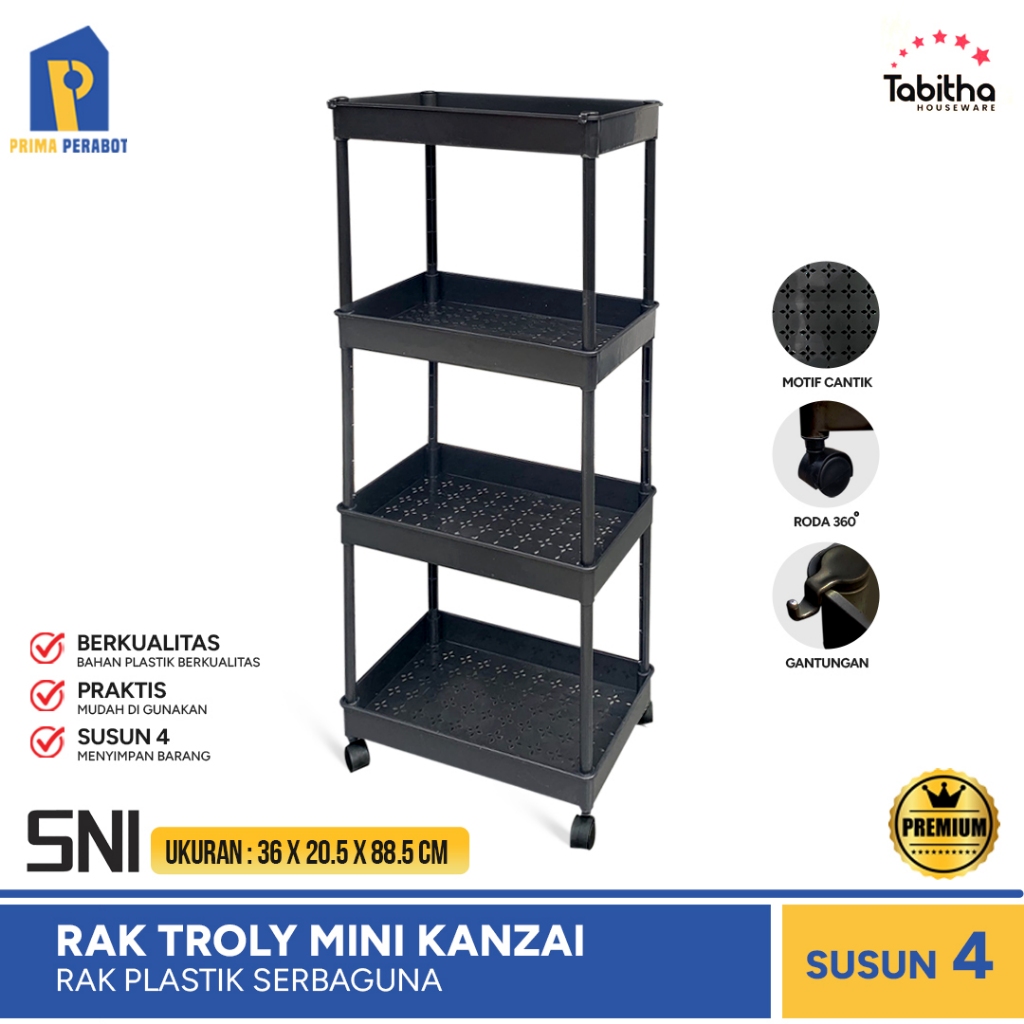 Jual Rak Roda Susun 4 Rak Troli Mini Hitam Kanzai | Shopee Indonesia