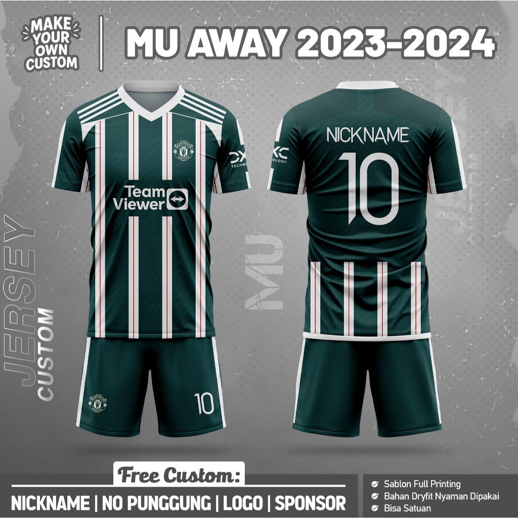 Jual Jersey Bola Premium Manchester United Away Ijo 23-24 Free Custom ...