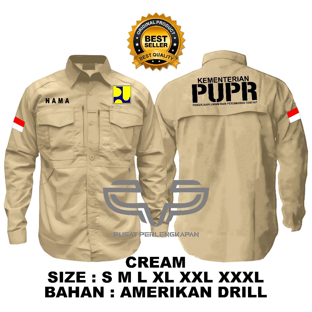 Jual KEMEJA BORDIR CUSTOM SATUAN PDH PDL SERAGAM TACTICAL OUTDO0R KEMENTERIAN PUPR PANJANG ...