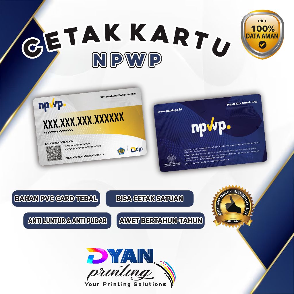Jual CETAK KARTU NPWP , BAHAN PVC CARD TEBAL ANTI LUNTUR & ANTI PUDAR ...