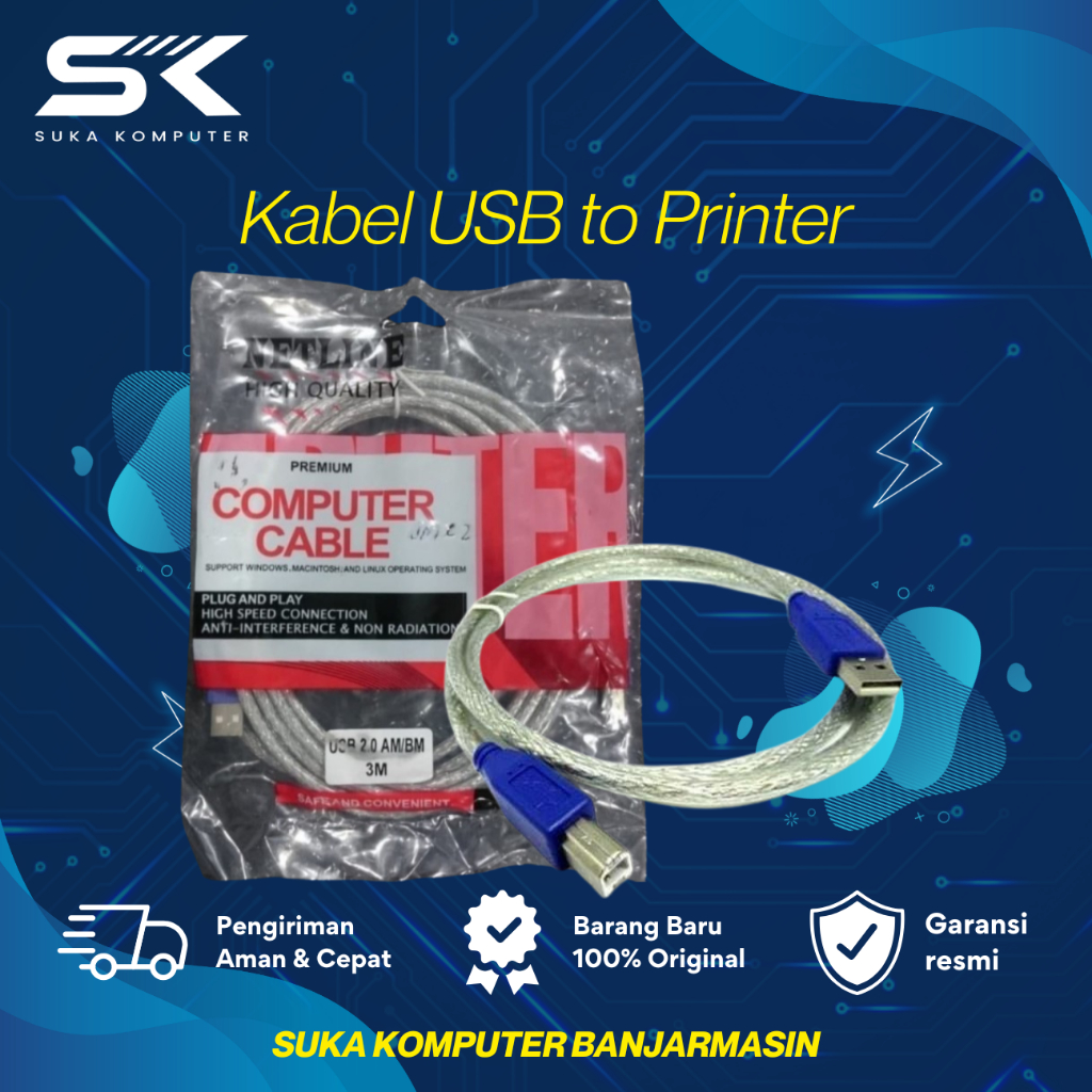 Jual Kabel Printer USB V2.0 Netline 3 Meter | Shopee Indonesia